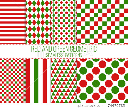 red and green geometrical seamless patterns set - Stock Illustration ...