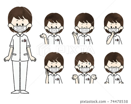 Facial expression set of a nurse wearing a... - Stock Illustration ...