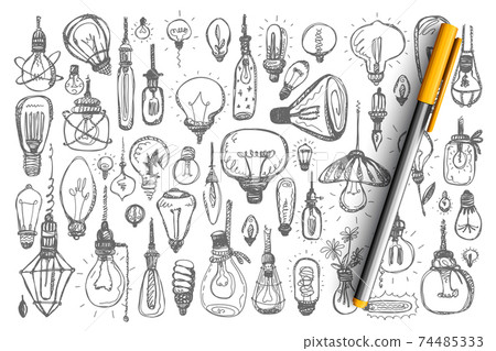 Light bulbs doodle set collection - Stock Illustration [74485333] - PIXTA
