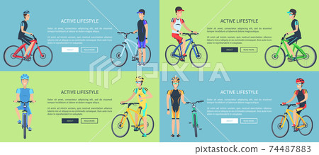 Active Lifestyle Set of Posters Depicting Cyclists - Stock Illustration ...
