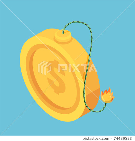 Isometric Golden Dollar Coin with Burning Fuse - Stock Illustration ...