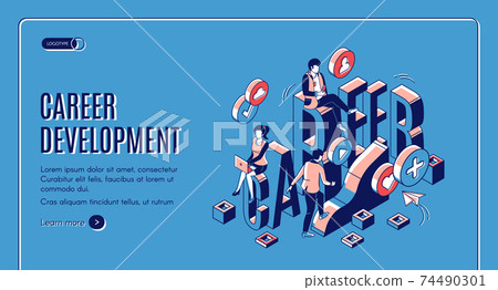 Career development isometric landing page, banner - Stock Illustration ...