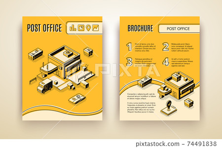 Postal office isometric vector promotion brochure - Stock Illustration ...