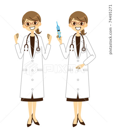 Female doctor giving a guts pose and explaining... - Stock Illustration ...