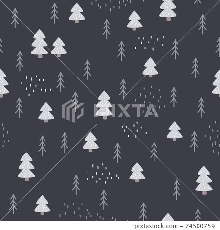 Seamless hand-drawn forest pattern in... - Stock Illustration [74500759 ...