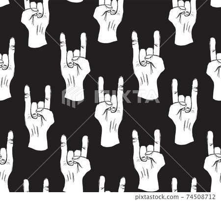 Horn gesture. Hard rock theme pattern. - Stock Illustration [74508712 ...