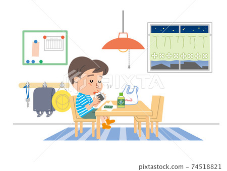 Illustration of a boy eating alone - Stock Illustration [74518821] - PIXTA