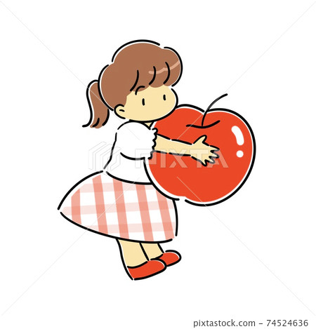 Illustration of a little girl holding an apple - Stock Illustration ...