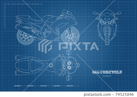 Outline drawing of motorcycle. Side, top and... - Stock Illustration ...