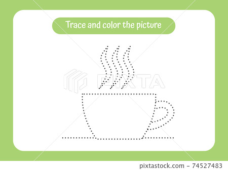 Cup. Trace and color the picture. Educational... - Stock Illustration ...