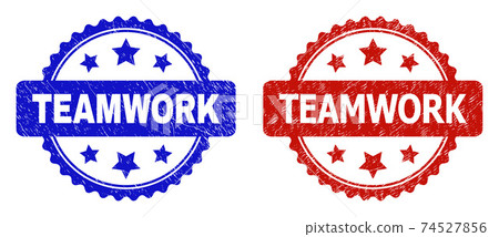 TEAMWORK Rosette Stamp Seals Using Scratched... - Stock Illustration ...