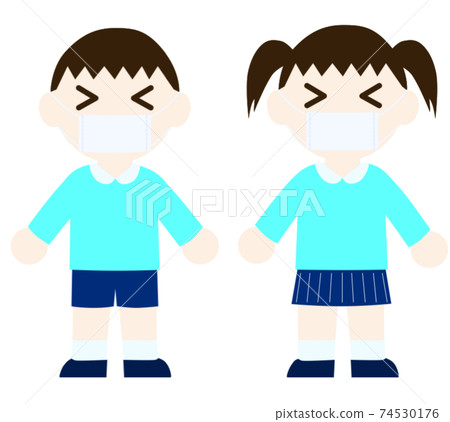 A child wearing a smock wearing a mask - Stock Illustration [74530176 ...