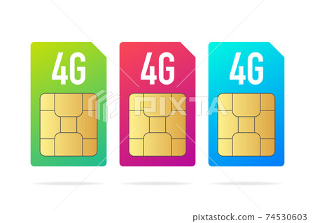 Set different colorful Sim card chip on a white... - Stock Illustration ...