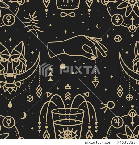 Gold esoteric seamless pattern, background....-插圖素材 [74532325] - PIXTA圖庫