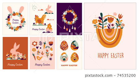 Boho Easter concept design, greeting cards with... - Stock Illustration ...