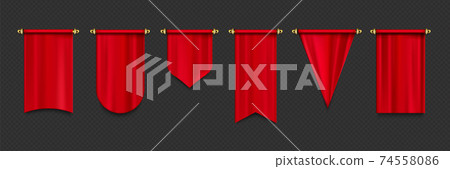 Red pennant flags mockup, blank hanging banners - Stock Illustration ...