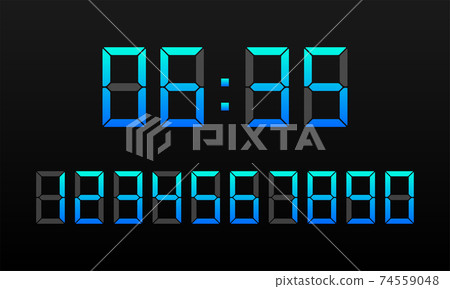 Blue Vector Clock Digital numbers on a dark... - Stock Illustration ...