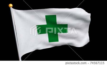 Safety first: Green cross flag fluttering in... - Stock Illustration ...