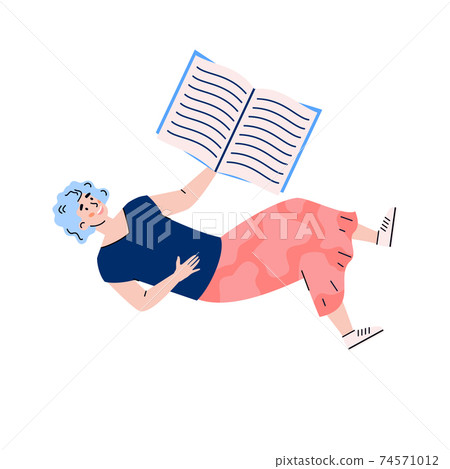 Young woman floating with opened book inspired... - Stock Illustration ...