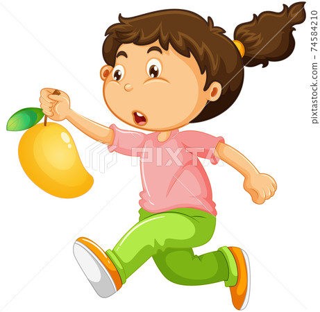 A boy holding mango fruit cartoon character... - Stock Illustration ...