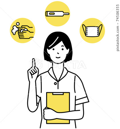 A woman who enforces a hand-washing temperature... - Stock Illustration ...