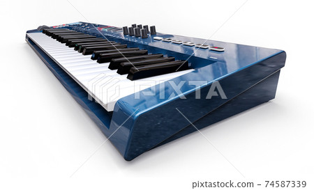 Blue synthesizer MIDI keyboard on white... - Stock Illustration ...