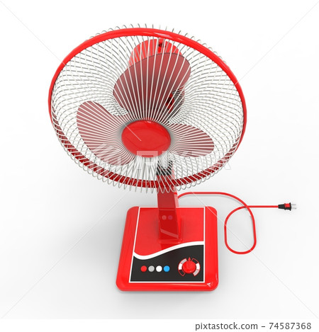 Red electric fan. Three-dimensional model on a... - Stock Illustration ...