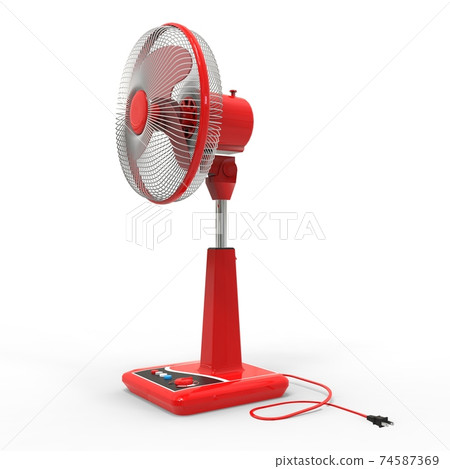 Red electric fan. Three-dimensional model on a... - Stock Illustration ...