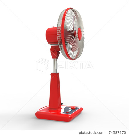Red electric fan. Three-dimensional model on a... - Stock Illustration ...