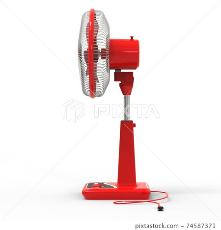 Red electric fan. Three-dimensional model on a... - Stock Illustration ...