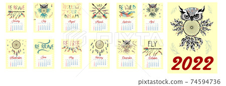 Colorful cute monthly boho calendar 2022 with... - Stock Illustration ...