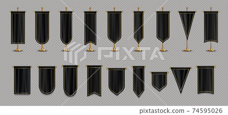 Pennant flags of black and gold colors mockup set - Stock Illustration ...