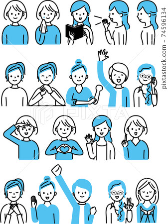 Various sets of female upper body poses - Stock Illustration [74596134 ...