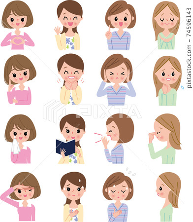 Various sets of female upper body poses - Stock Illustration [74596143 ...