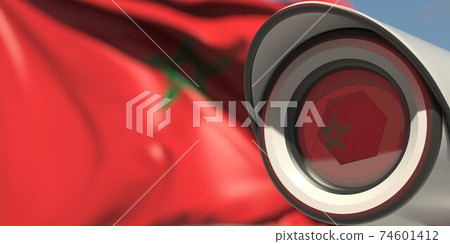 National flag of Morocco and CCTV camera.... - Stock Illustration ...