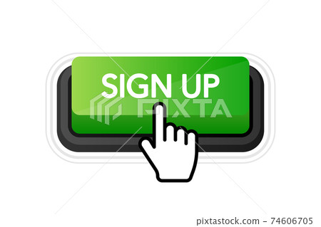 Icon with green sign up 3D button on white... - Stock Illustration ...