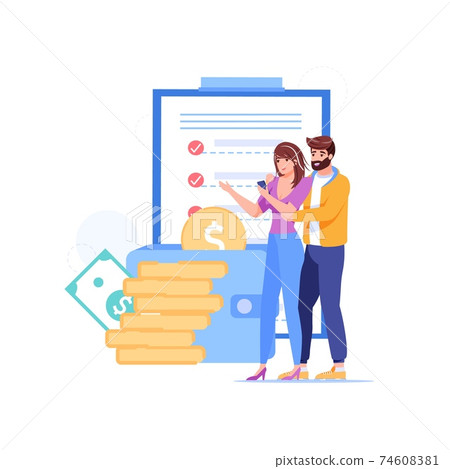 Flat cartoon family characters buy goods with... - Stock Illustration ...