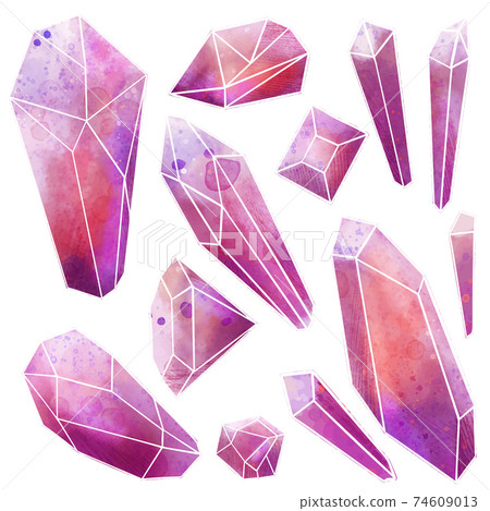 Watercolor gems set, pink crystals, wet texture - Stock Illustration ...