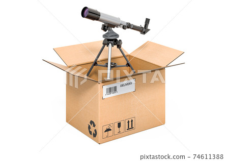 Telescope inside cardboard box, delivery... - Stock Illustration ...