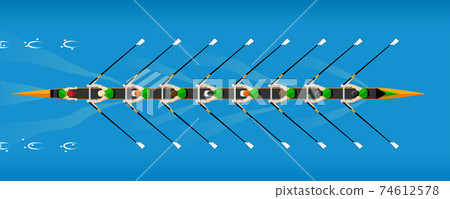 Coxed octuple scull rowboat team at competition - Stock Illustration ...