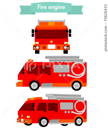 Fire engine illustration material set (front,... - Stock Illustration ...