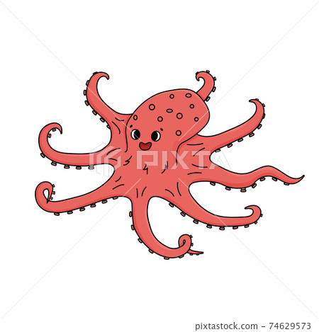 Happy smiling Pink octopus. Vector outline... - Stock Illustration ...