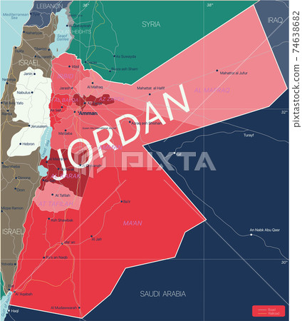 Jordan country detailed editable map - Stock Illustration [74638682 ...