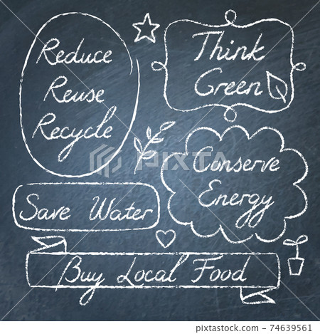 Set of hand drawn ecology lettering on chalkboard - Stock Illustration ...