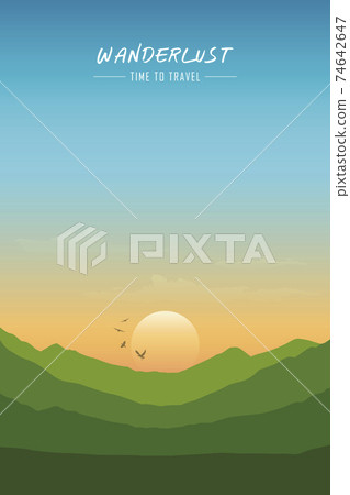 wanderlust wilderness mountain nature landscape - Stock Illustration ...