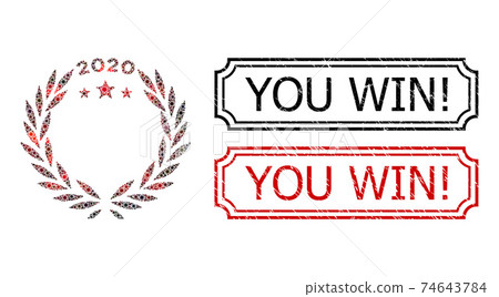 You Win! Grunge Stamps with Notches and 2020... - Stock Illustration ...