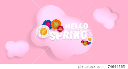 vector hello spring pink horizontal banner with...-插圖素材 [74644365 ...