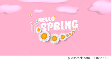vector hello spring pink horizontal banner with... - Stock Illustration ...