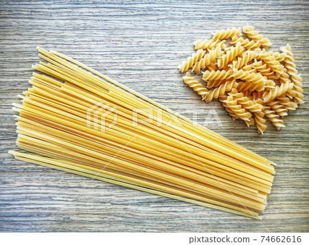 Long pasta and short pasta (linguine and fusilli) - Stock Photo ...