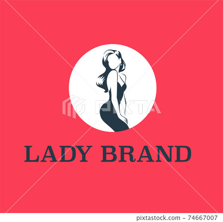 Lady emblem design template isolated on red... - Stock Illustration ...